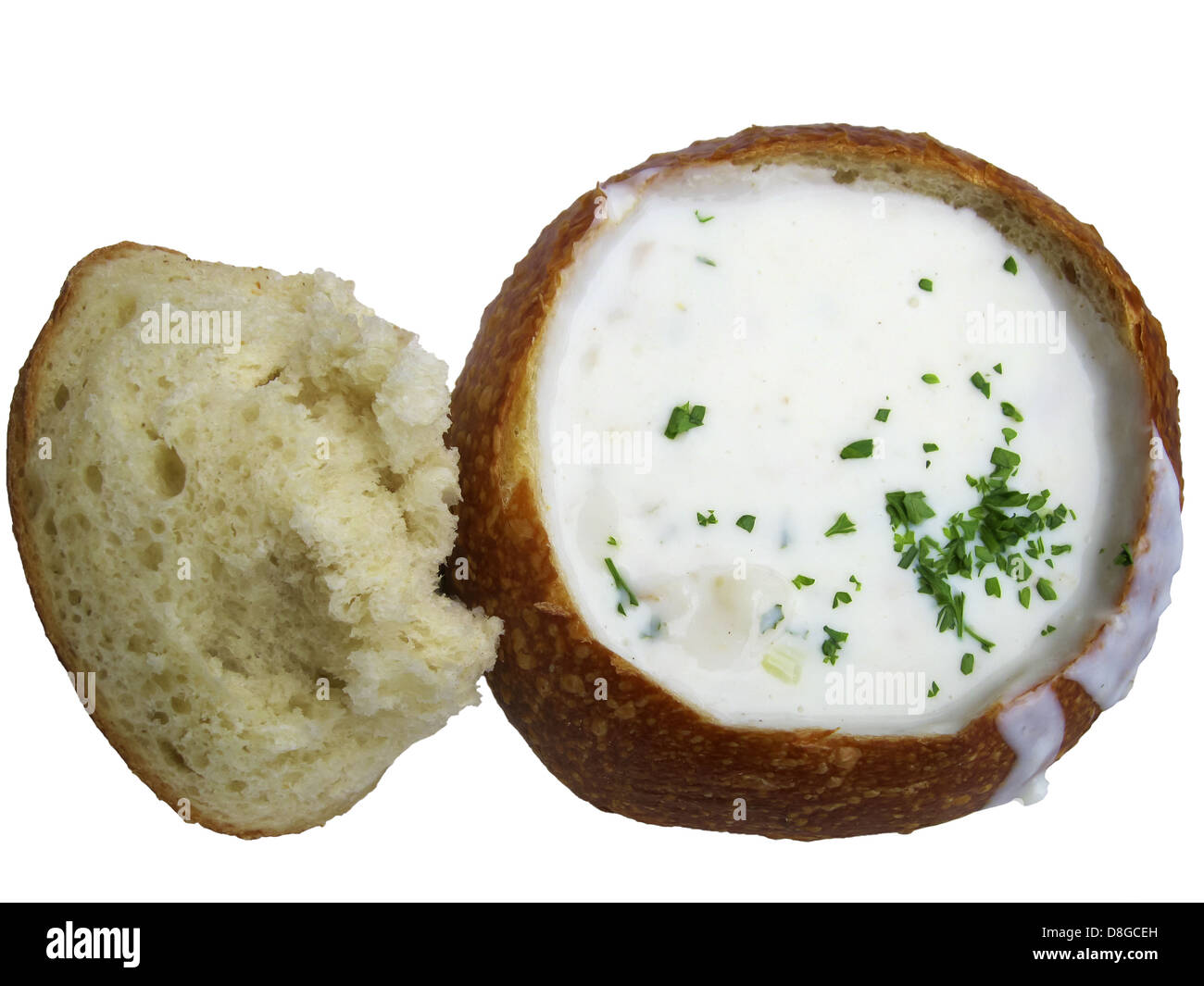 Clam Chowder in a bread bowl Stock Photo - Alamy