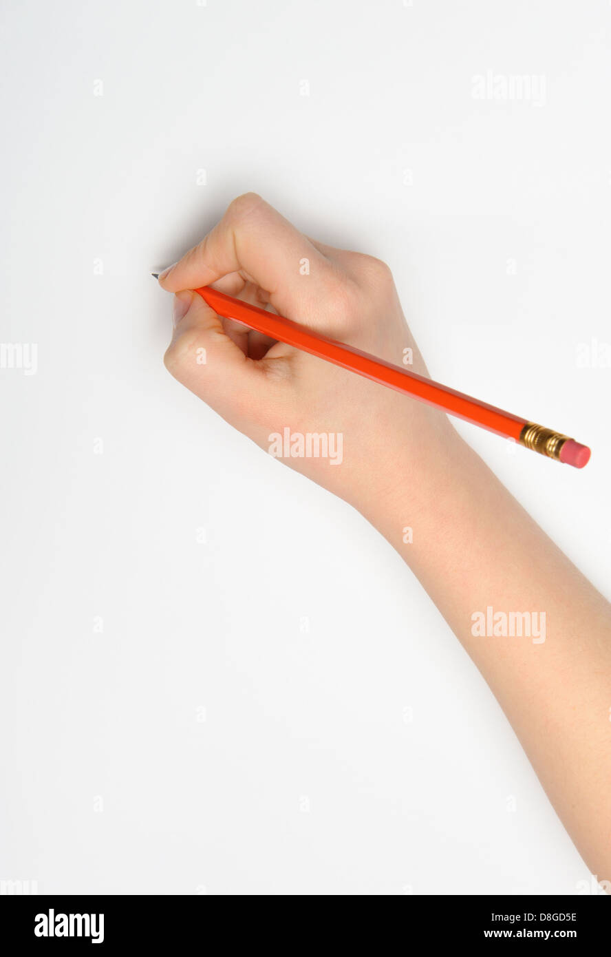 Hand with red pencil Stock Photo - Alamy