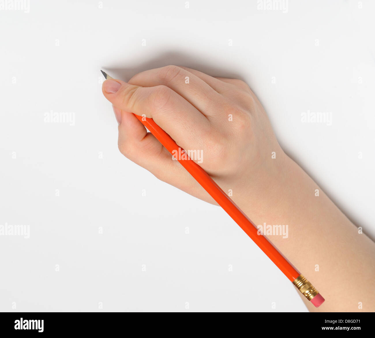 Hand with red pencil Stock Photo - Alamy