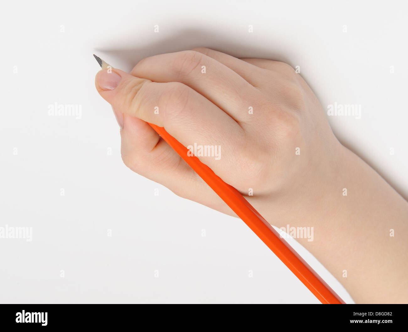Hand with red pencil Stock Photo - Alamy