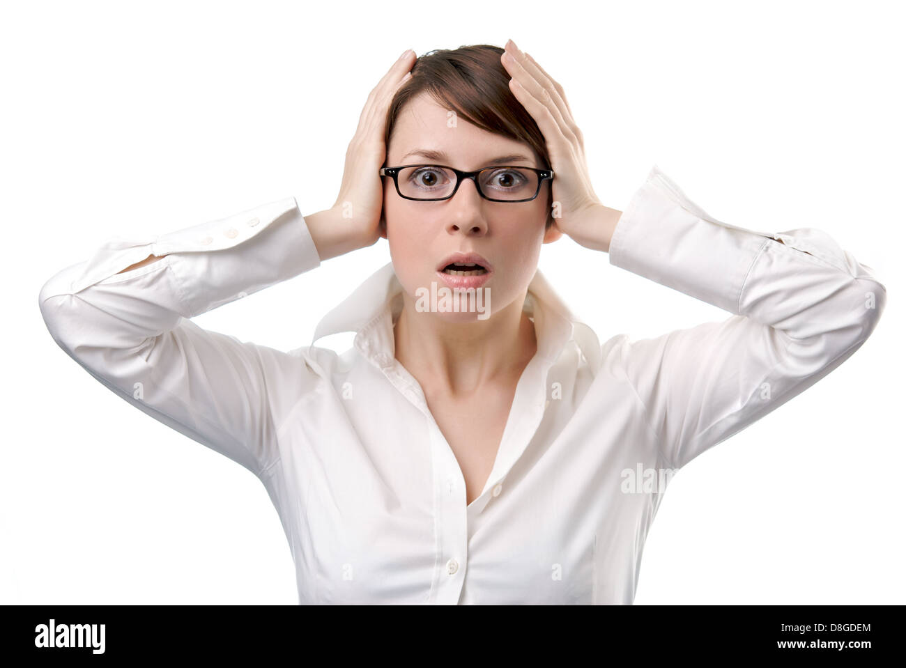 Young business woman panic Stock Photo - Alamy