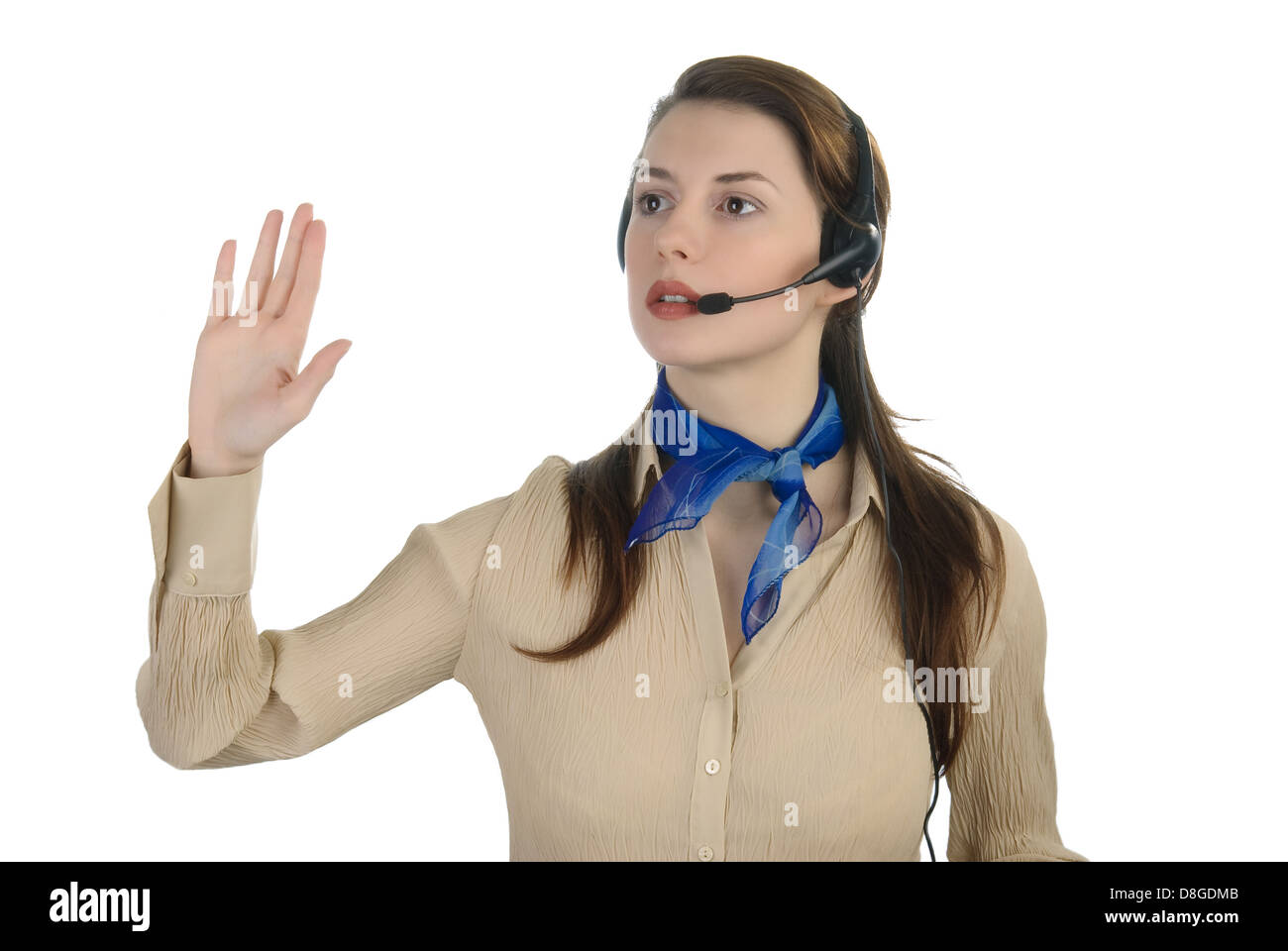 Young pretty girl speaking with headset Stock Photo - Alamy