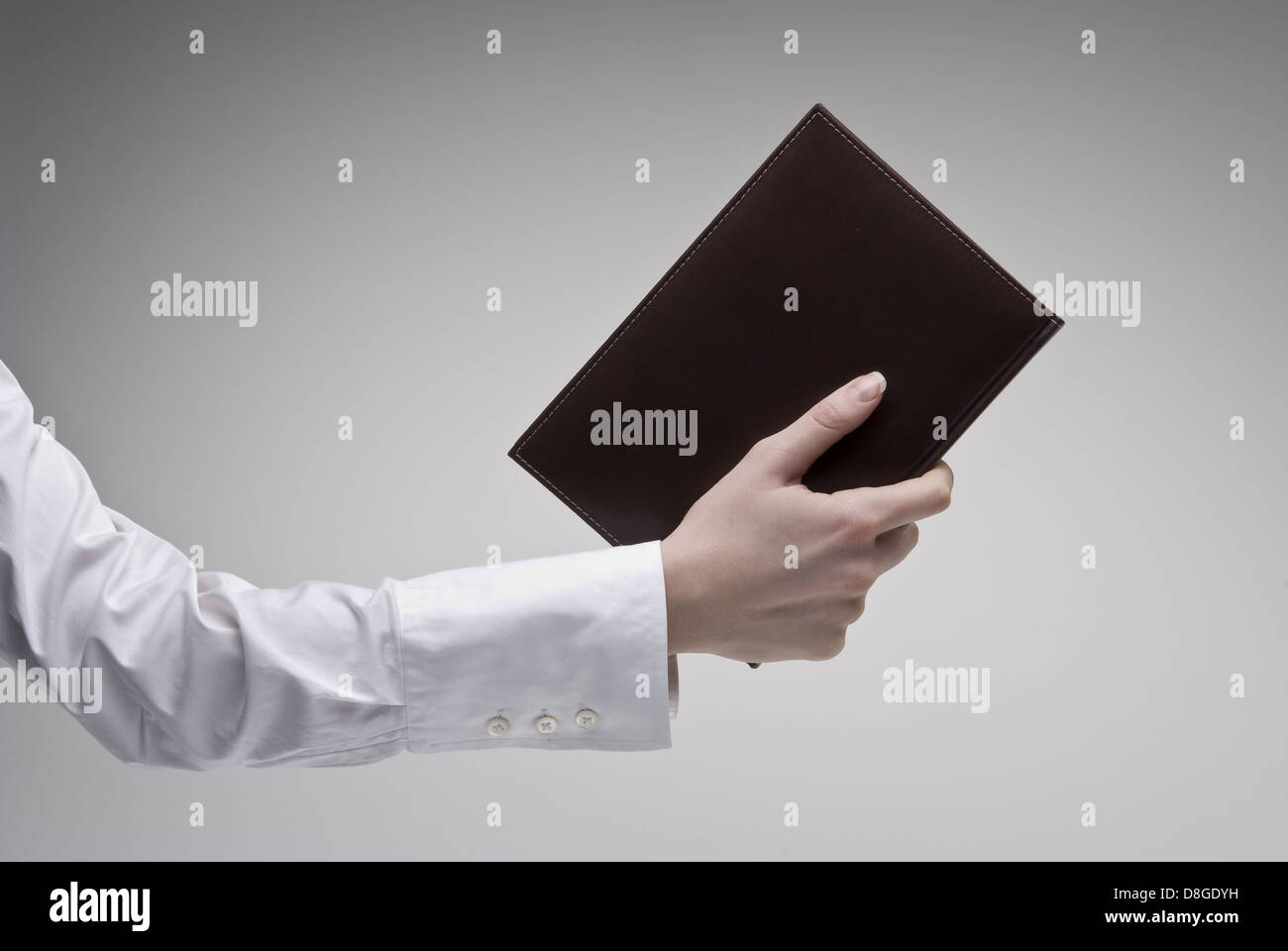 Woman's hand holding diary Stock Photo - Alamy