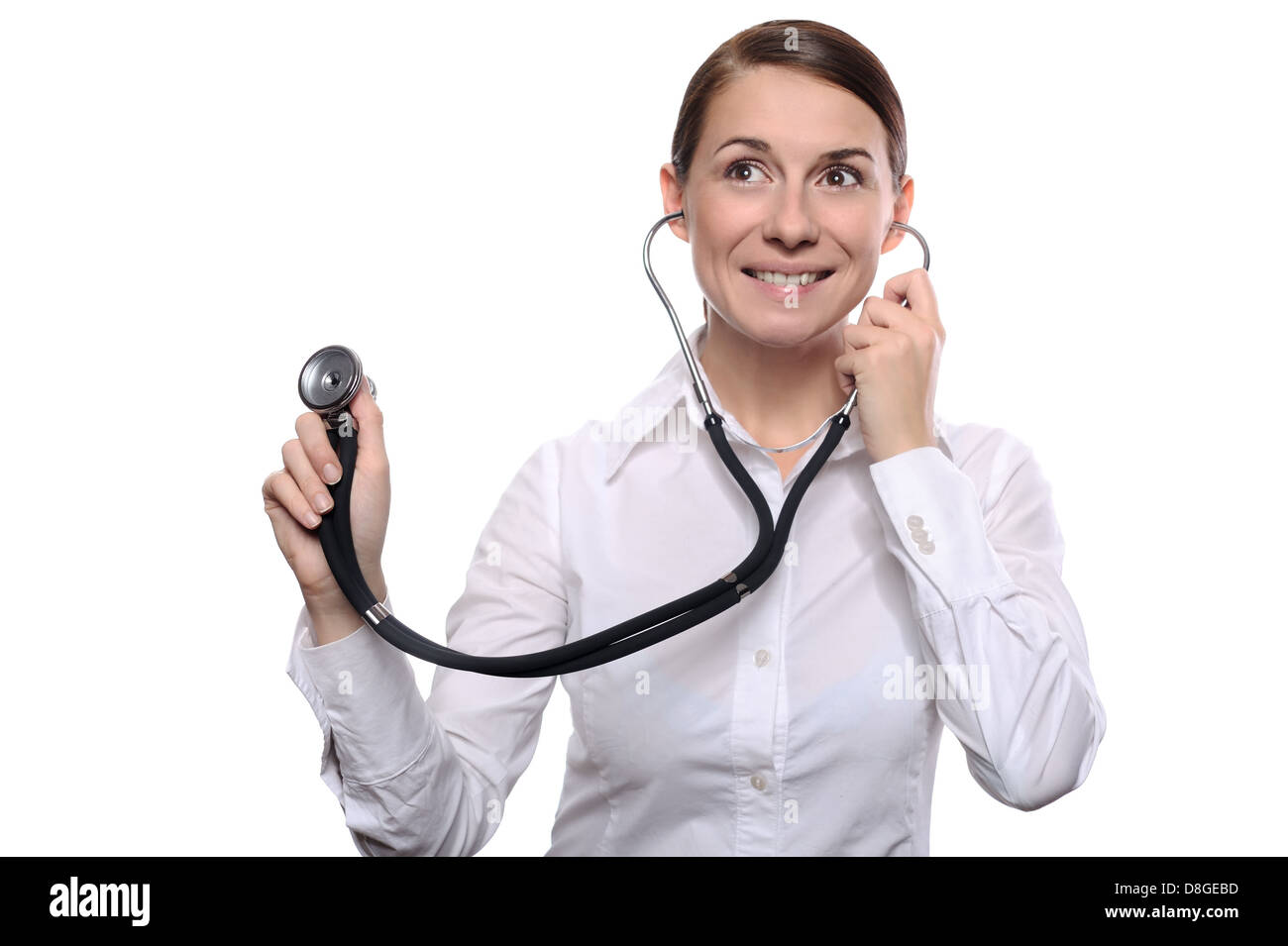 Female doctor listen with a stethoscope Stock Photo - Alamy