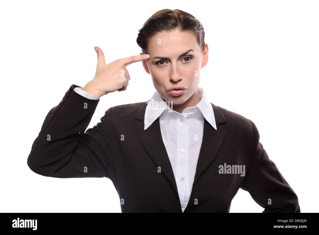 Business woman making gun with her hand Stock Photo - Alamy