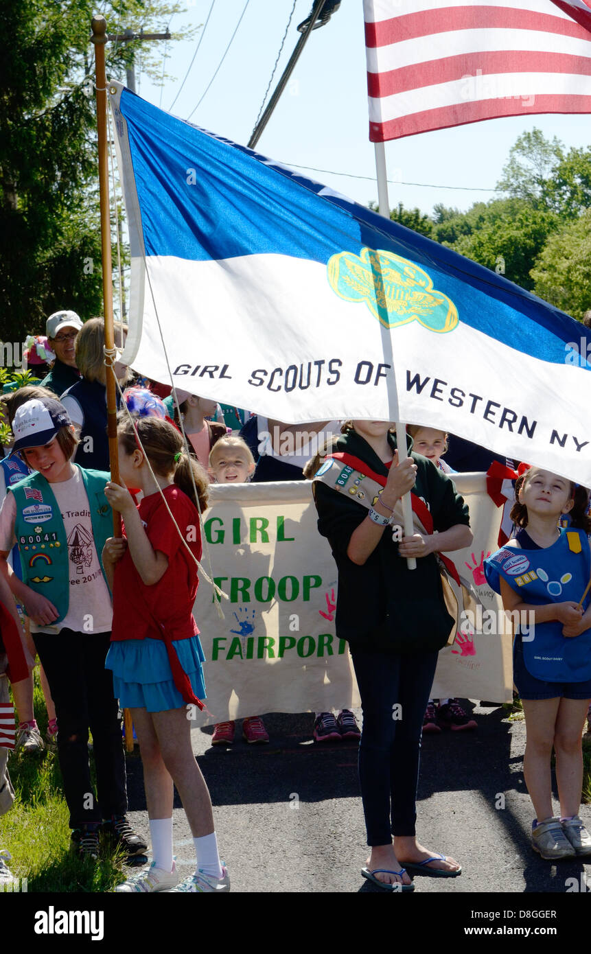 Girl scouts assemble for marching in Memorial day parade Stock Photo ...