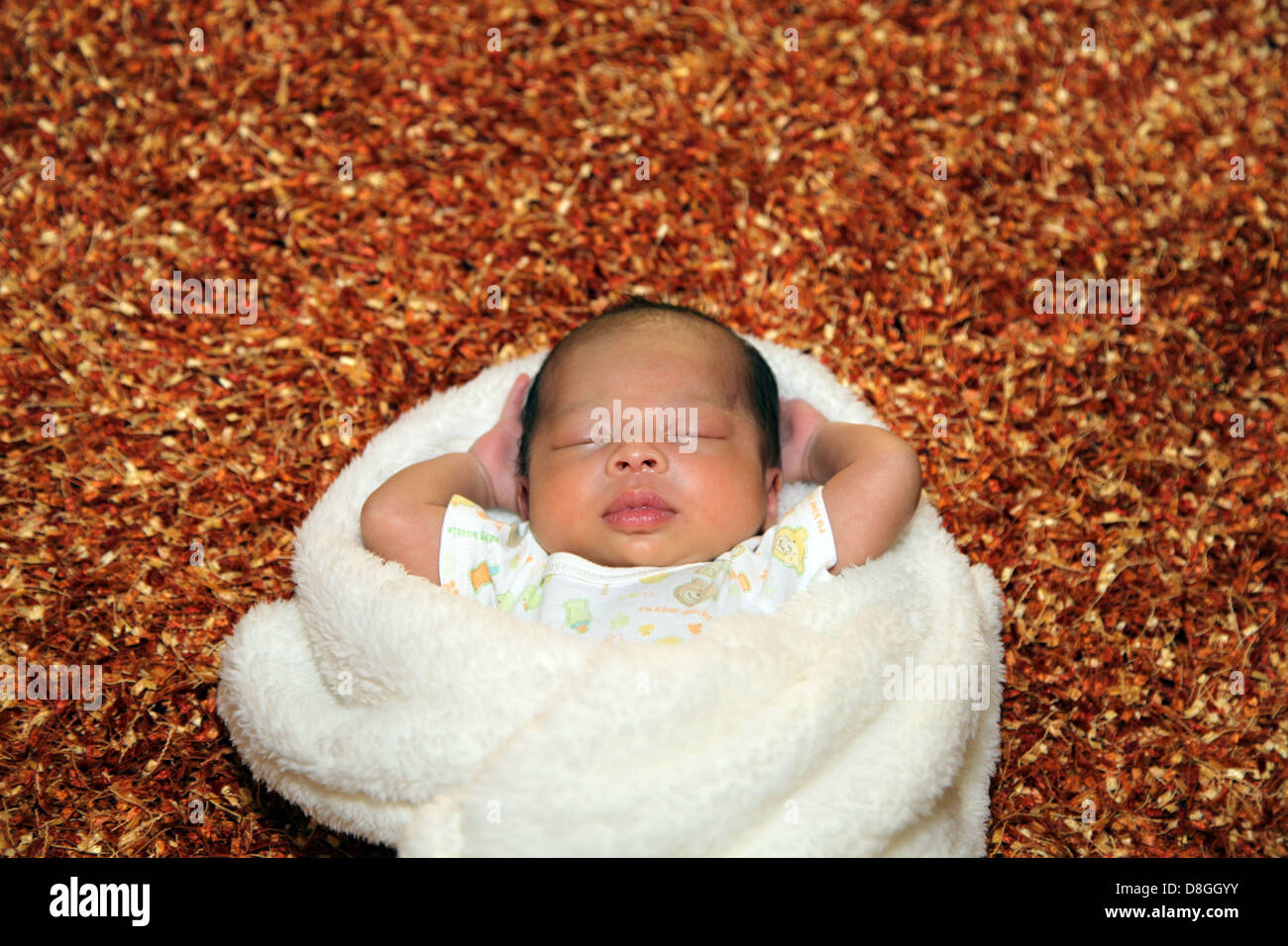 Newborn on back Stock Photo - Alamy