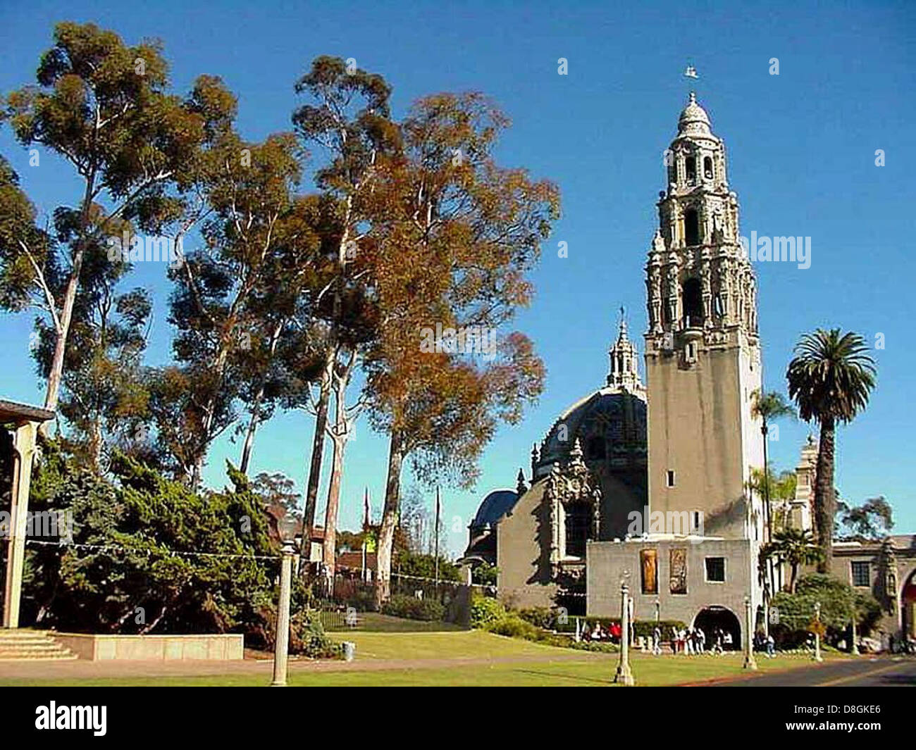 The image shows the iconic tower in Balboa Park, located in San Diego ...