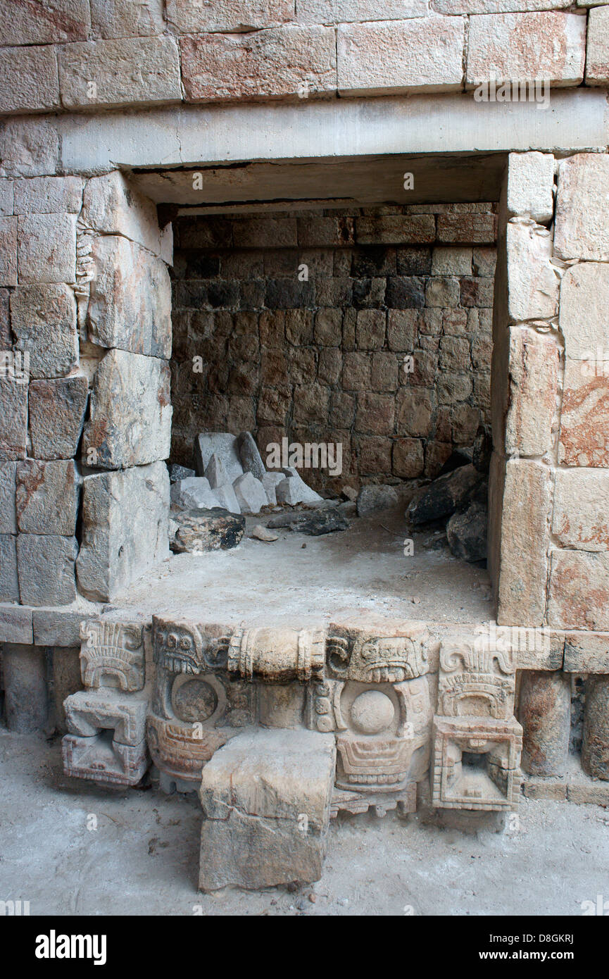 Doorway in the Codz Poop temple of the masks at the Mayan ruins of ...