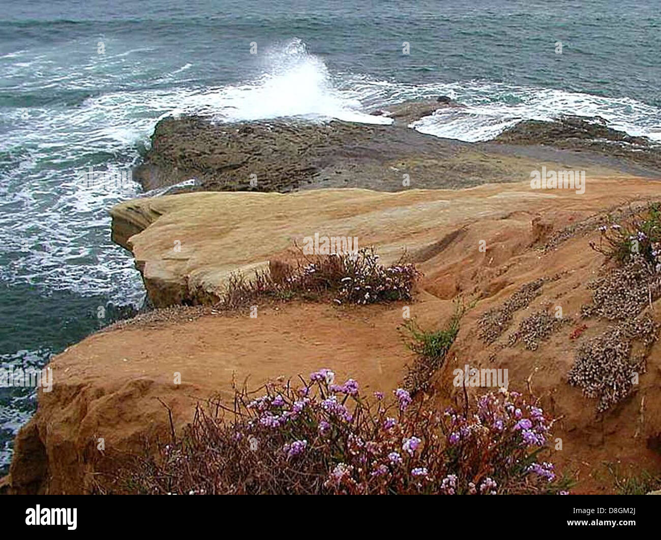 Ocean waves crash against a sandstone beach, creating a dynamic ...