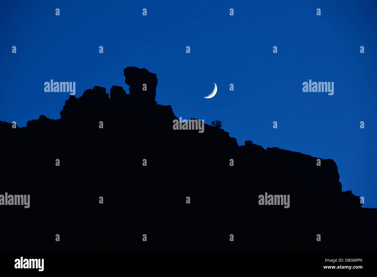 Crescent moon above the rim of the Jarbidge River Canyon, Idaho Stock ...