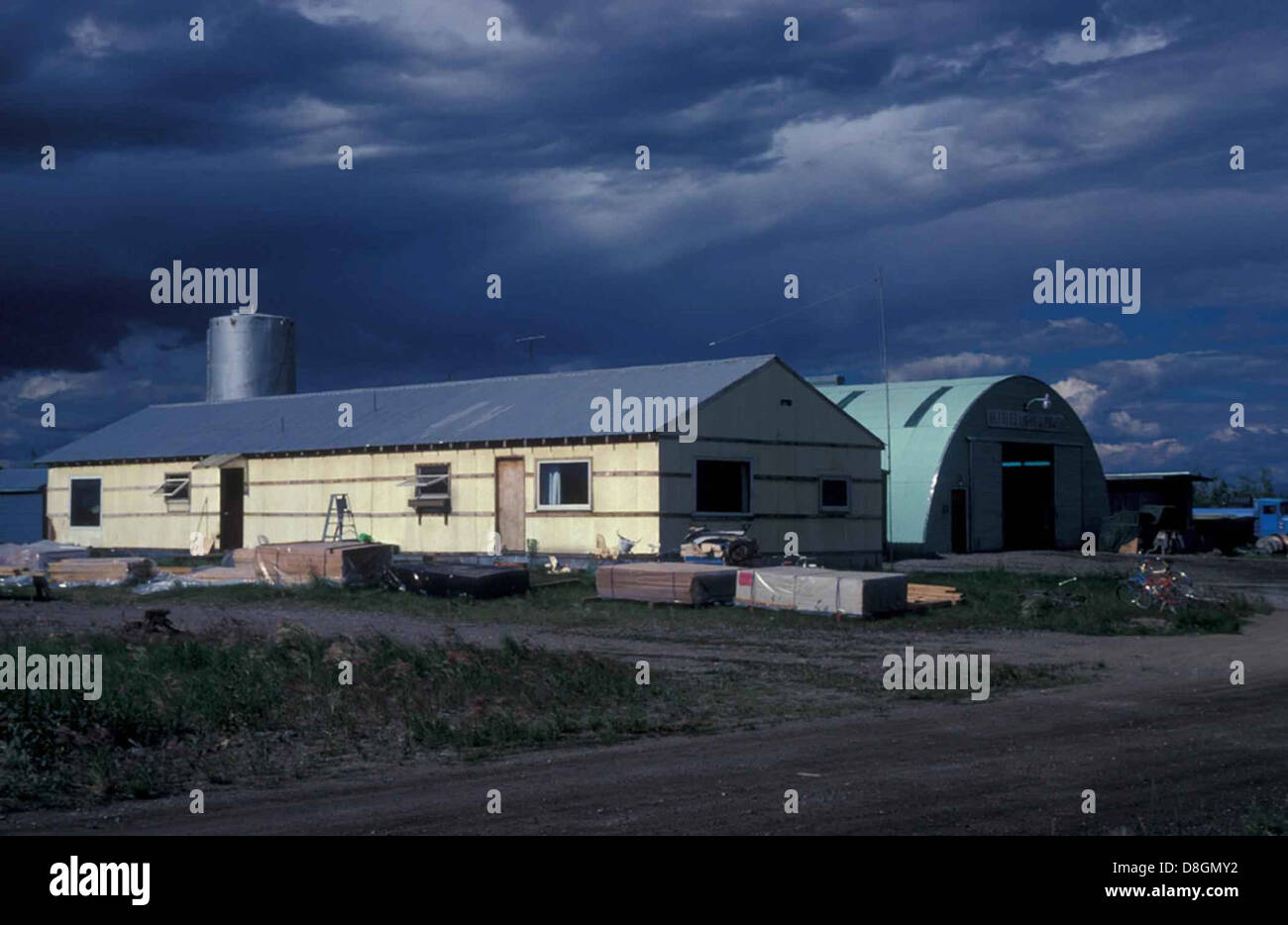 The power and light buildings in Bettles, Alaska, are captured against ...