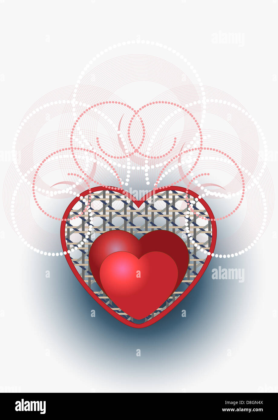 Red heart decorated with curves and beads Stock Photo - Alamy