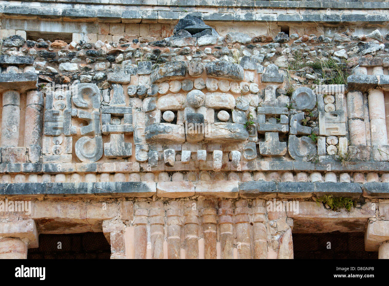 Giant Chaac mask on facade of the Palace or El Palacio at the Mayan ...