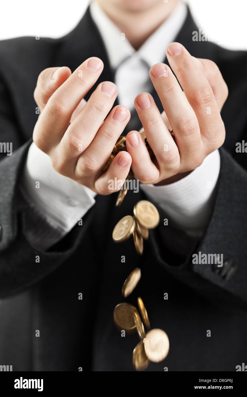 Money falling in the hands hi-res stock photography and images - Alamy