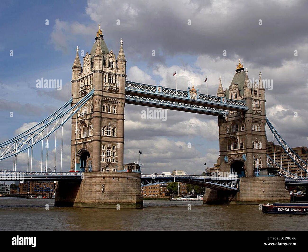 The iconic Tower Bridge in London, England, seen from a distance with ...
