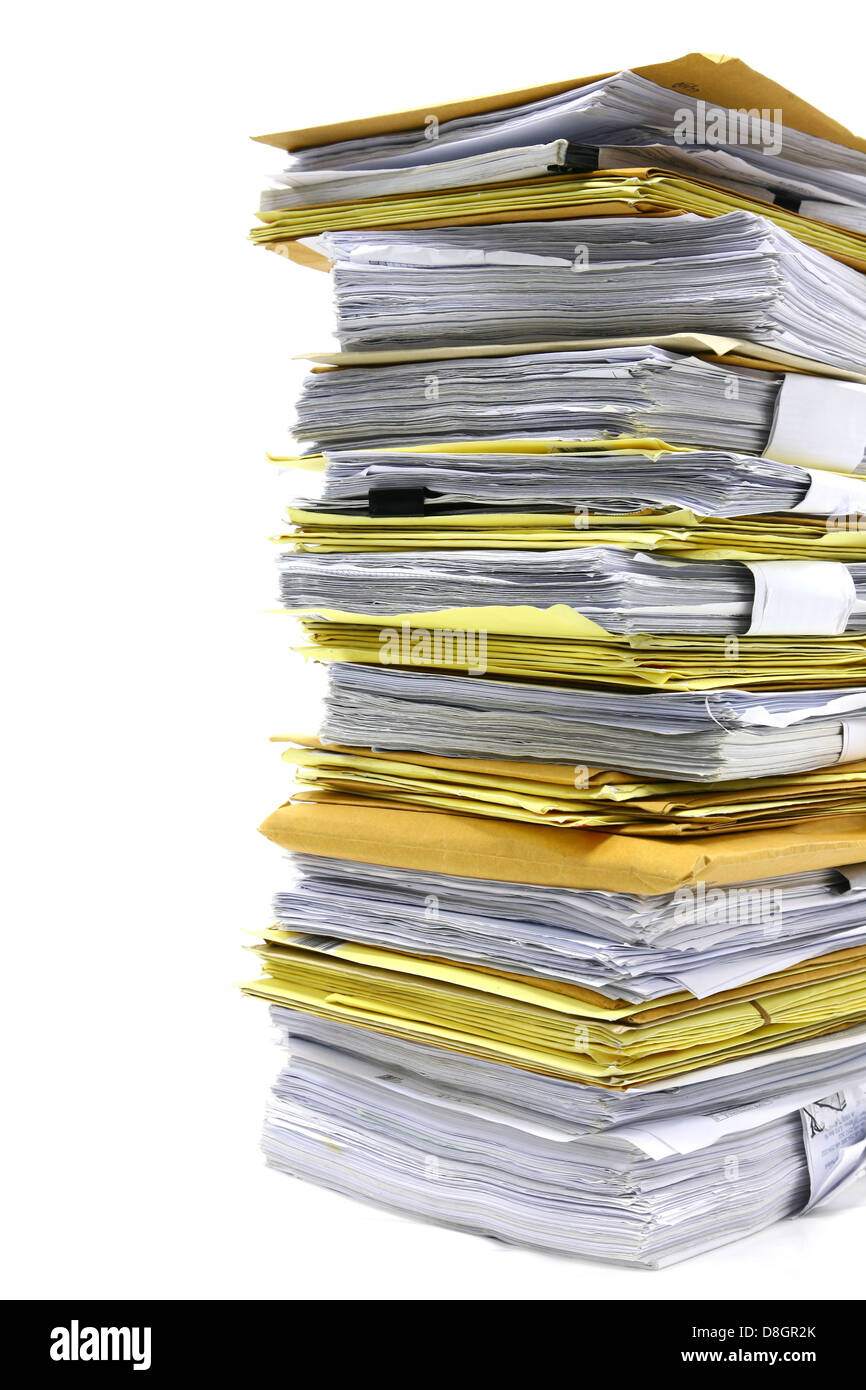 close up stack of paper on white background Stock Photo - Alamy