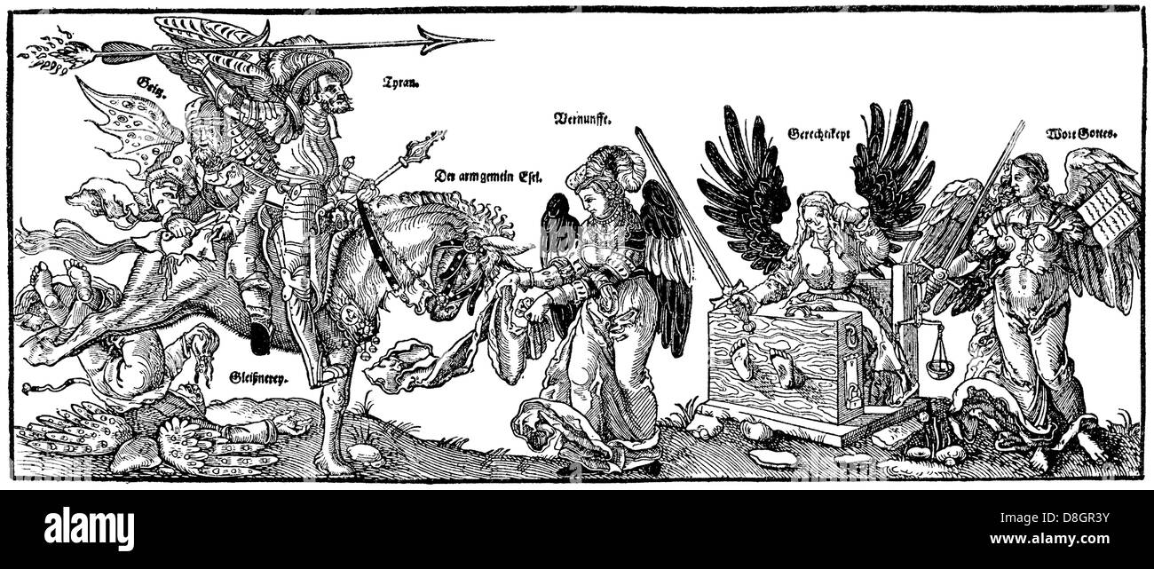 Symbolic leaflet about quality of life in the 17th Century in Germany ...