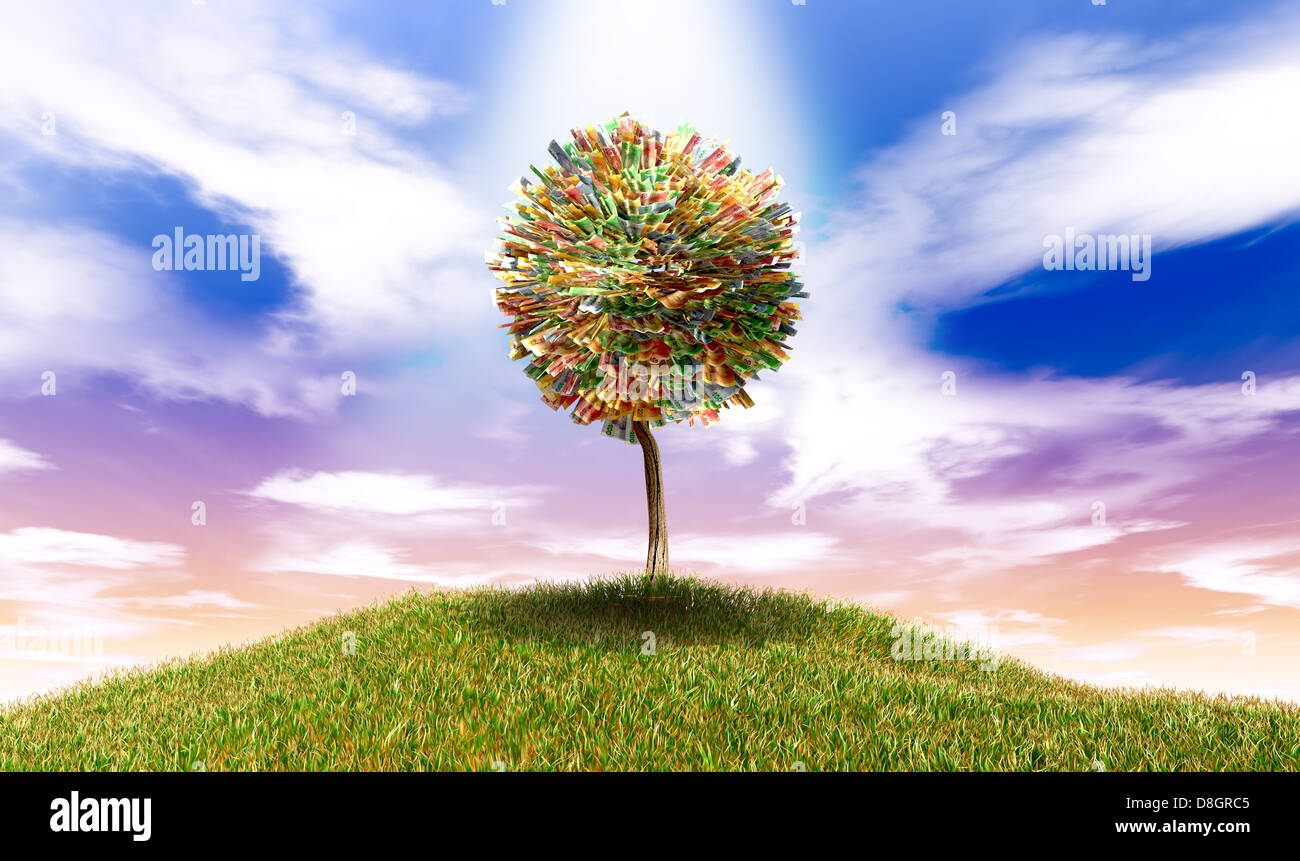 A highlighted stylised tree with leaves of south african rand bank ...