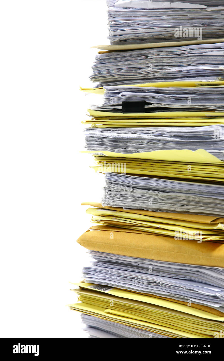 close up stack of paper on white background Stock Photo - Alamy