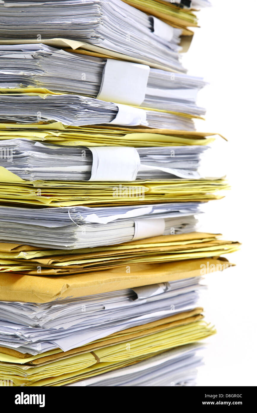 close up stack of paper on white background Stock Photo - Alamy