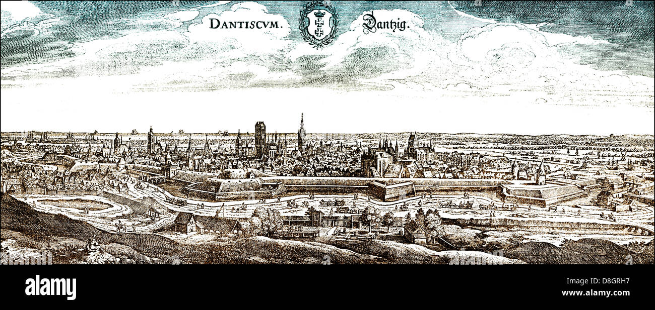 Panoramic view of Danzig or Gdańsk, 17th century, Poland, Europe Stock ...