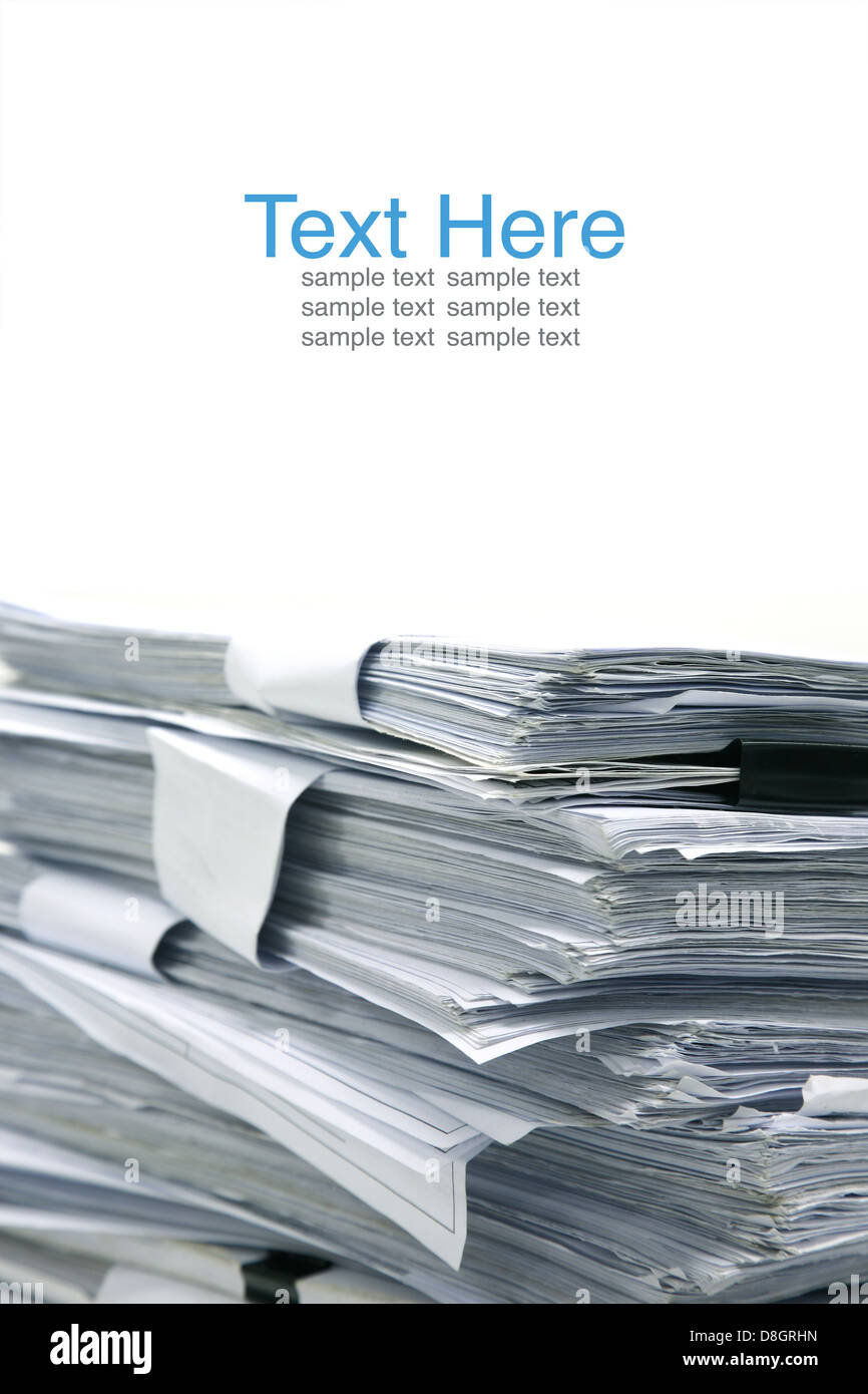close up stack of paper on white background Stock Photo - Alamy