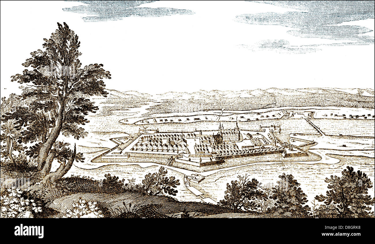 Panoramic view of Kuestrin, Kostrzyn nad Odrą, 17th century, Polen ...