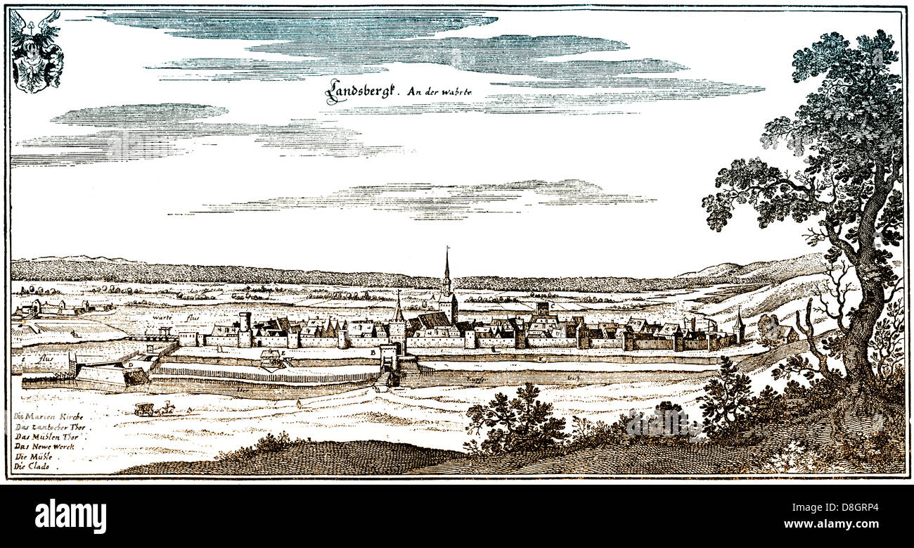 Panoramic view of Landsberg on Warthe, 17th century, Brandenburg ...