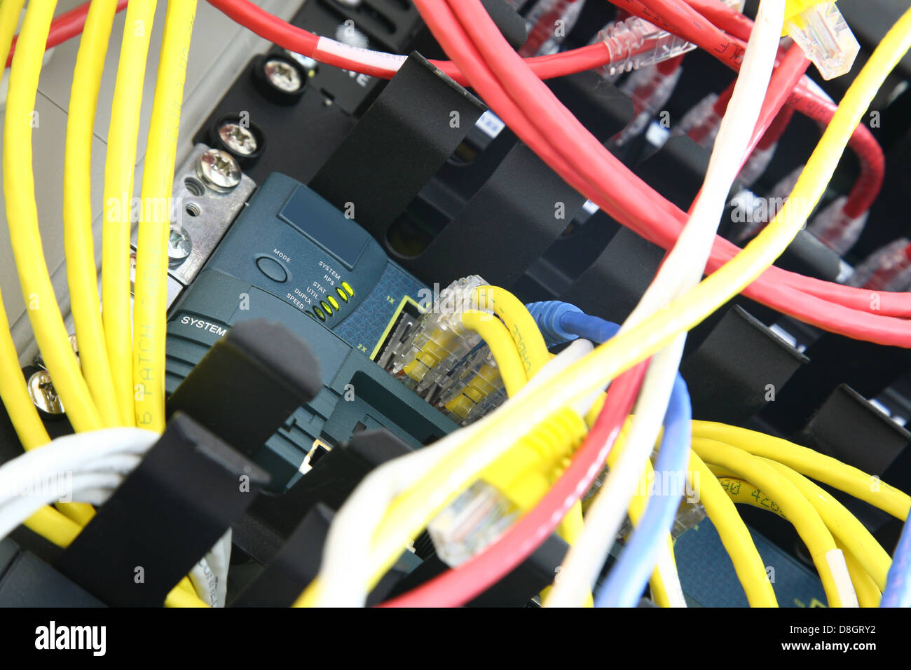 close up network switch and patch cables Stock Photo - Alamy