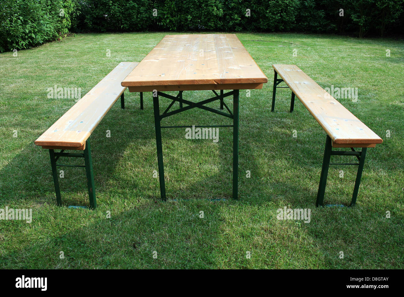 one table and two benches Stock Photo - Alamy