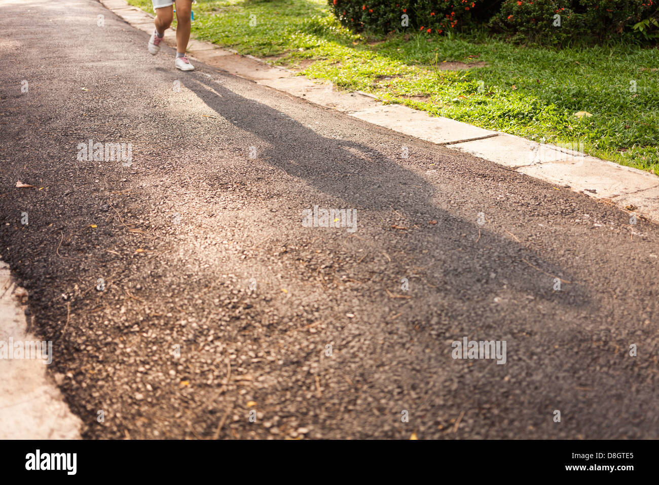shadow of woman running jogging on street in park Stock Photo - Alamy