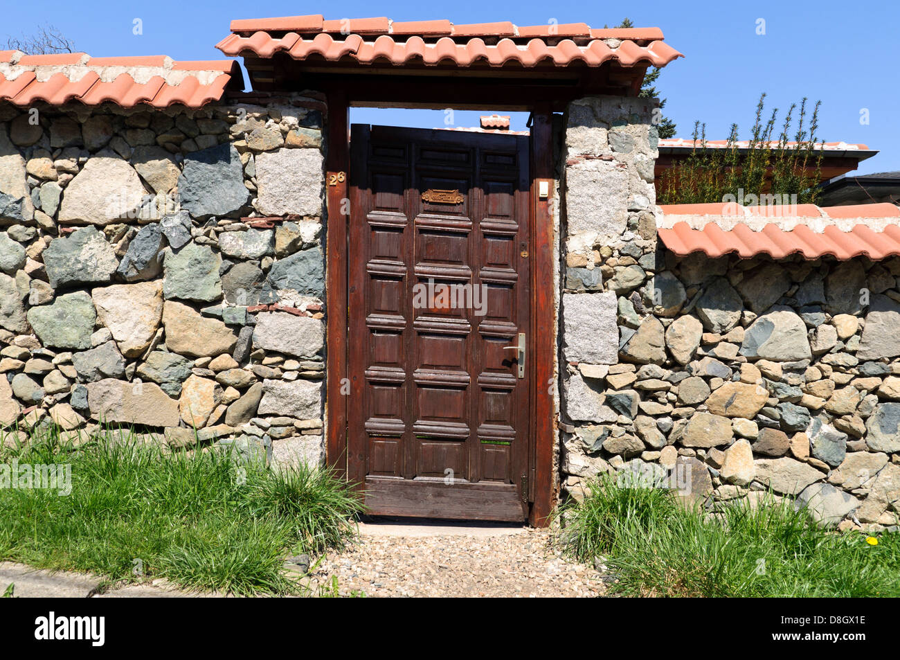 Stone wall with gate, Sofia, Bulgaria Stock Photo - Alamy