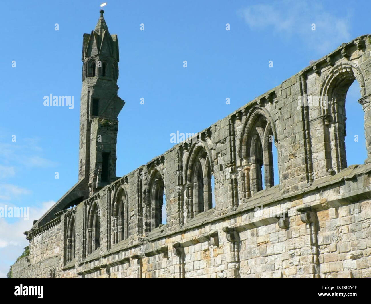 This image shows the remains of an old church, with weathered stone ...