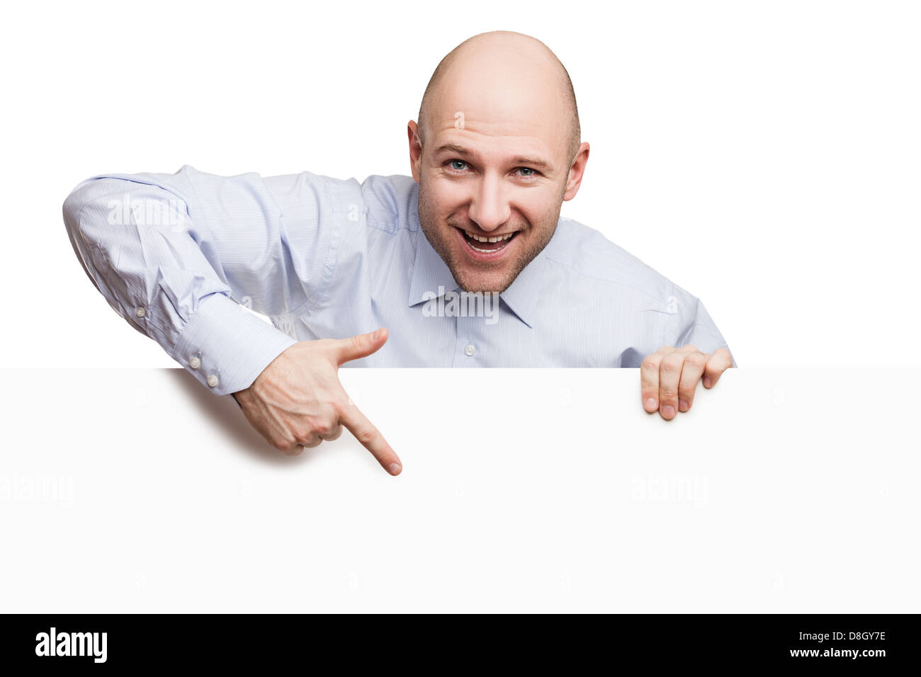 Young man pointing blank sign Cut Out Stock Images & Pictures - Alamy