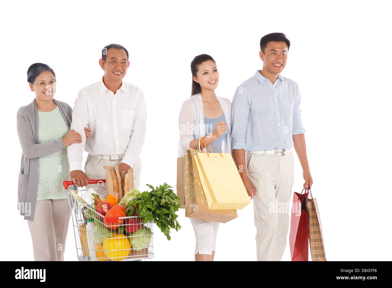 Young couple and old couple making phone call Stock Photo - Alamy