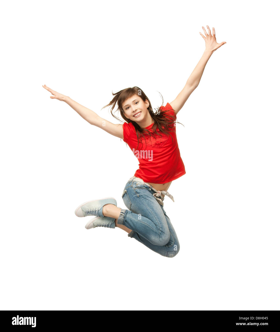 Positive girl jumping Cut Out Stock Images & Pictures - Alamy