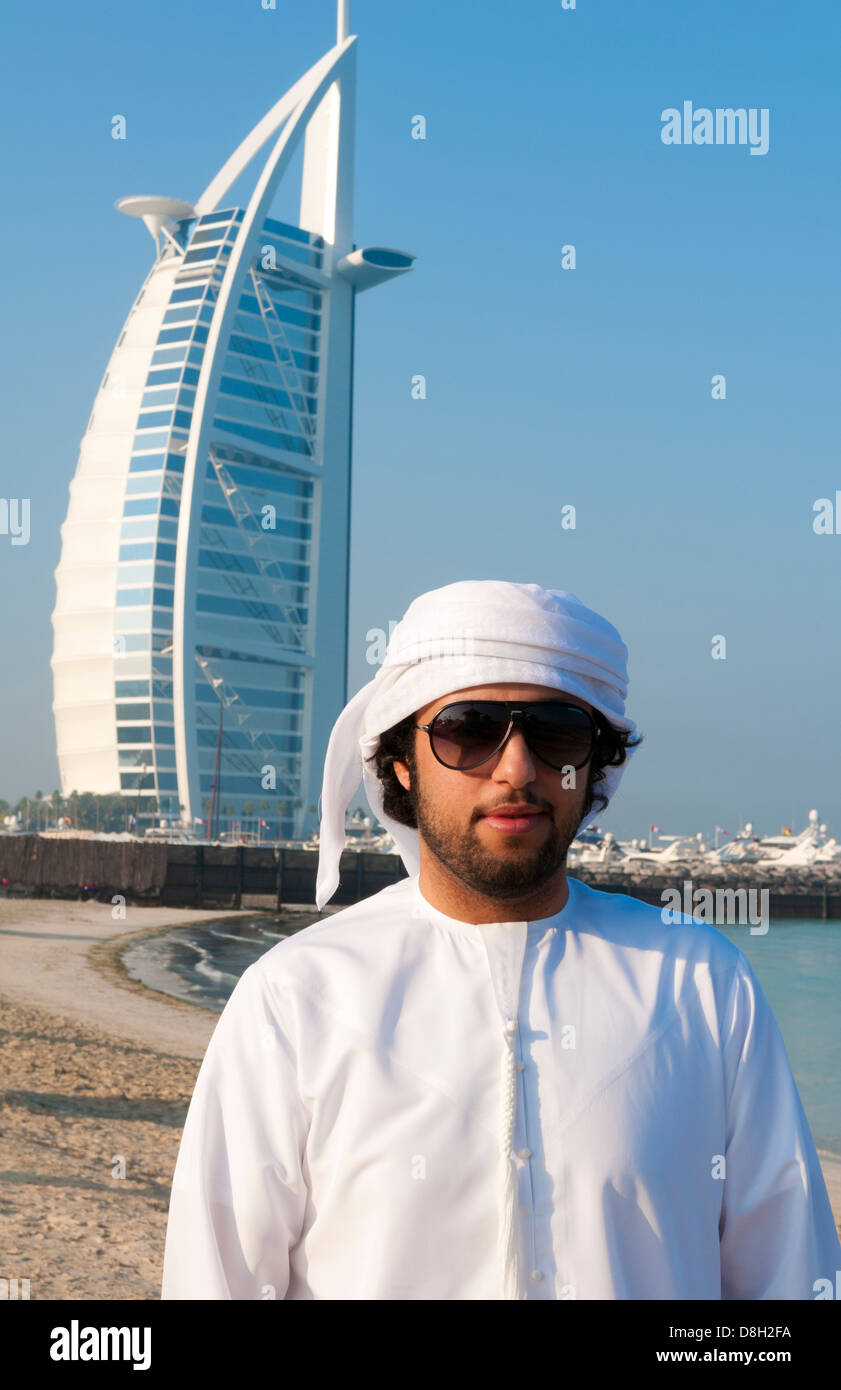Emirate arab man in front of Worlds only 7 star hotel in Dubai UAE ...