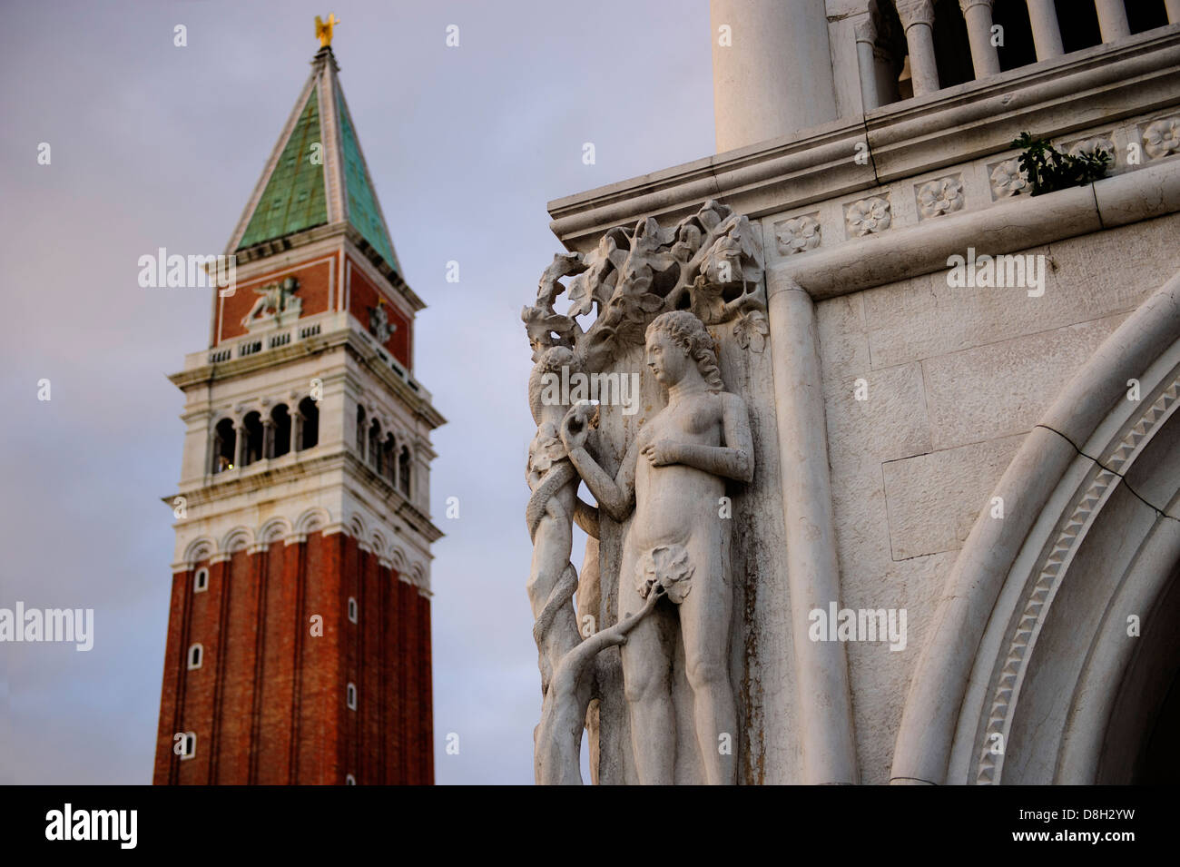 View of the Campanile bell tower in front of the doge's Palace, Venice ...