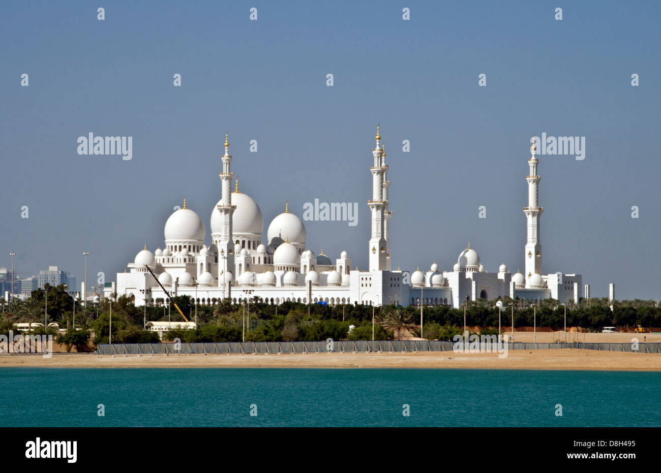 Beautiful White Sheikh Zayed Grand Mosque From River In Abu Dhabi In