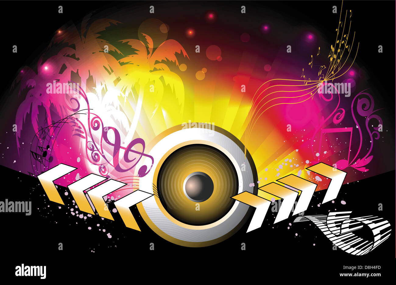 speaker, music, key notes, song, party, dance, palm trees, piano ...