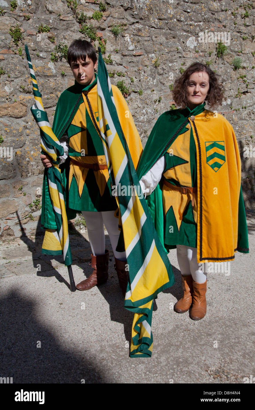 Local people in medieval costumes during traditional crossbow palio ...