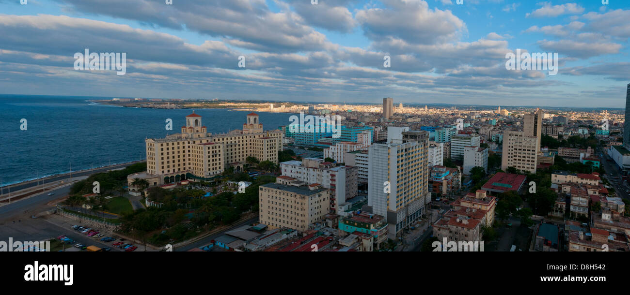 Havana Cuba view from above of entire city waterfront at sunset ...