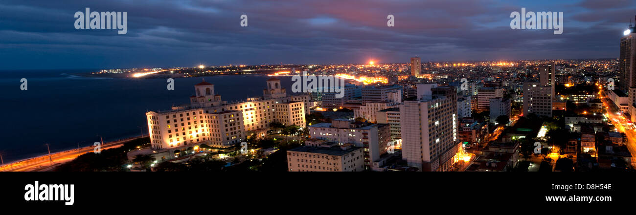 Havana Cuba view from above of entire city waterfront at sunset ...