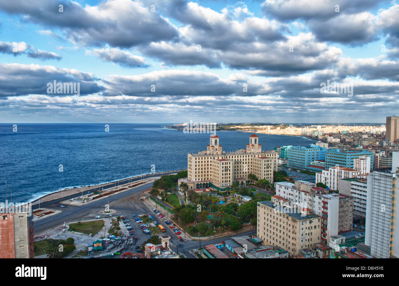 Havana Cuba view from above of entire city waterfront at sunset ...
