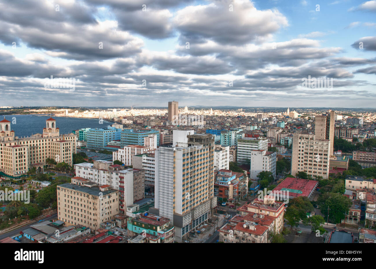 Havana Cuba view from above of entire city waterfront at sunset ...