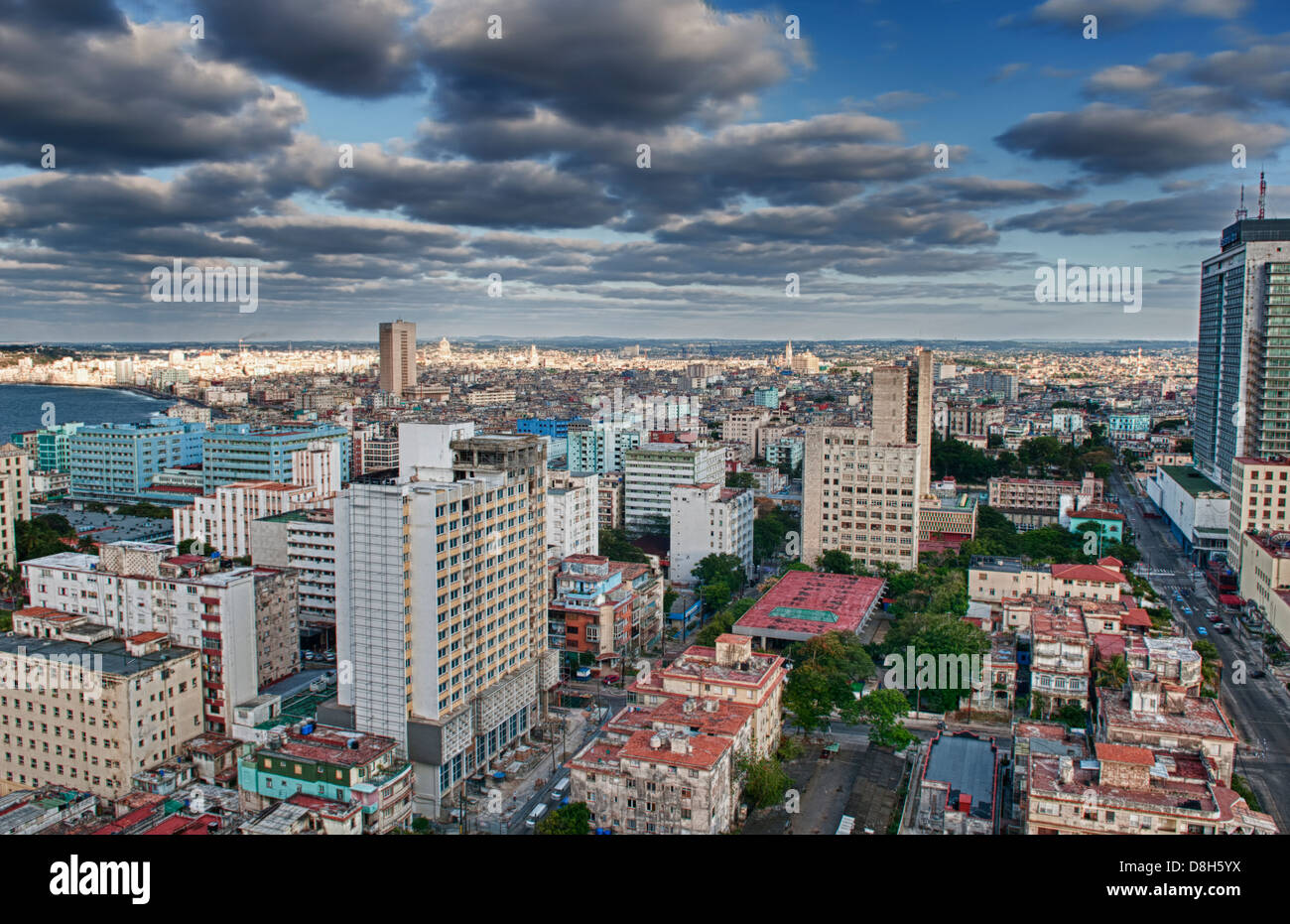 Havana Cuba view from above of entire city waterfront at sunset ...