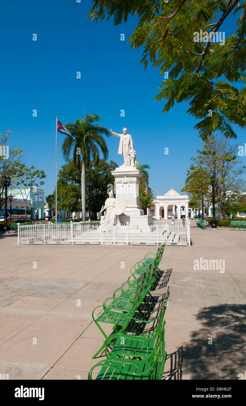 Cienfuegos Cuba main Jose Marti Square and statue in center of town in ...