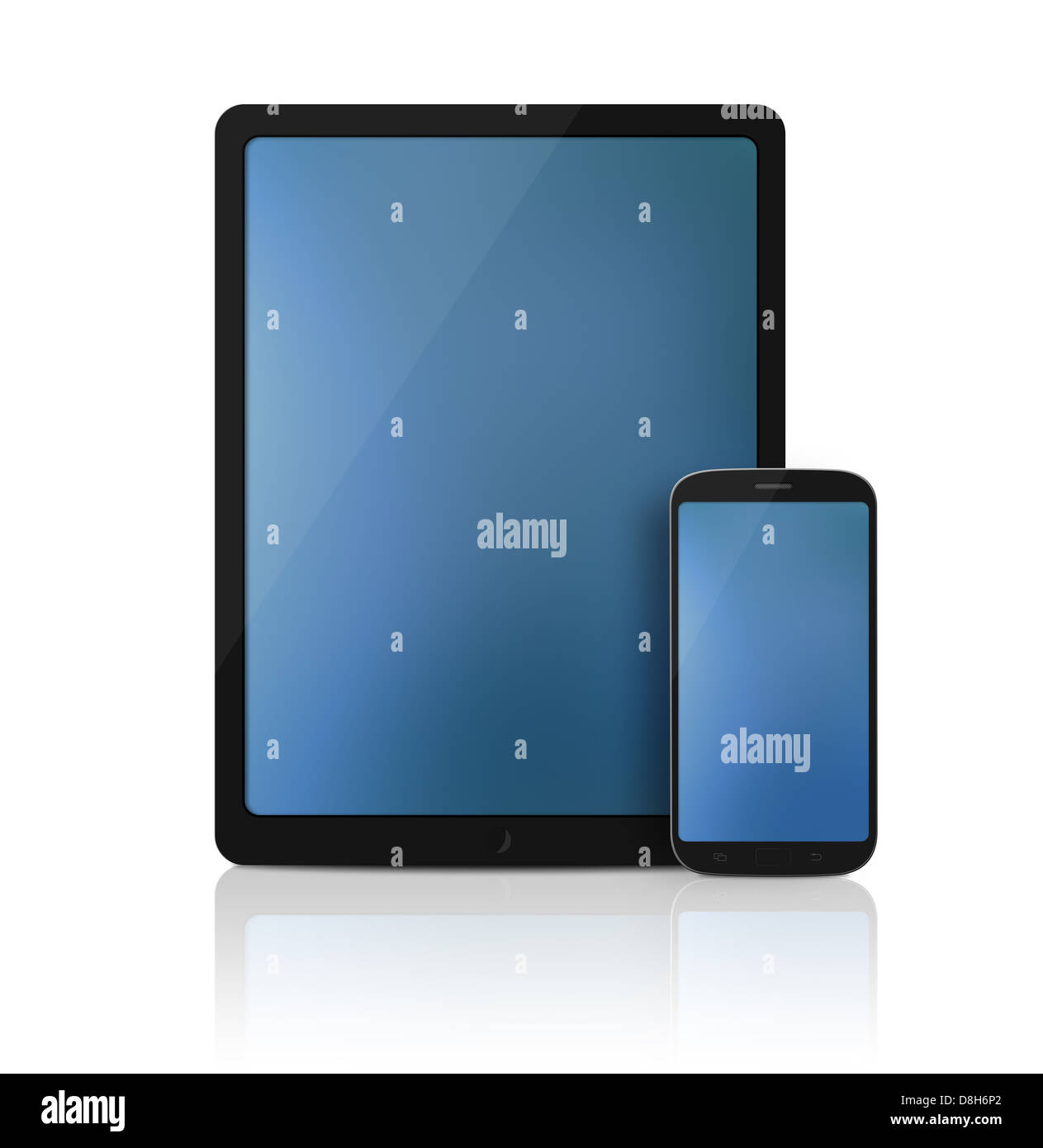 Modern tablet and smart phone electronics on isolated white background ...