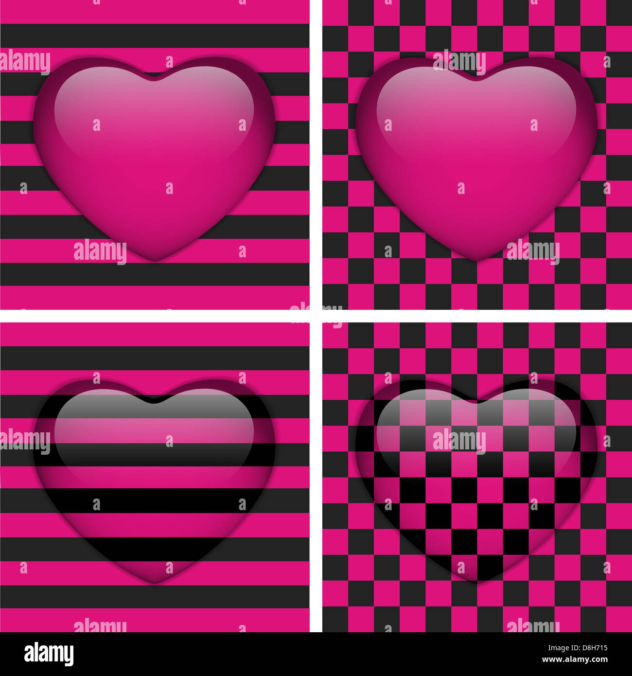 Vector - Set of Four Glossy Emo Hearts. Pink and Black Chess and ...